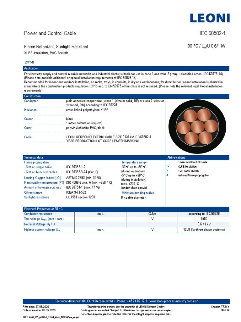 Power and Control Cable IEC 60502-1: Flame Retardant, Sunlight ...