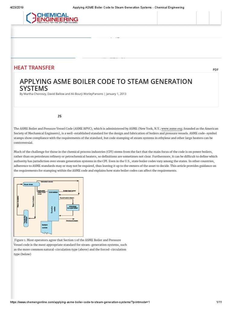 Applying ASME Boiler Code To Steam Generation Systems - Chemical ...