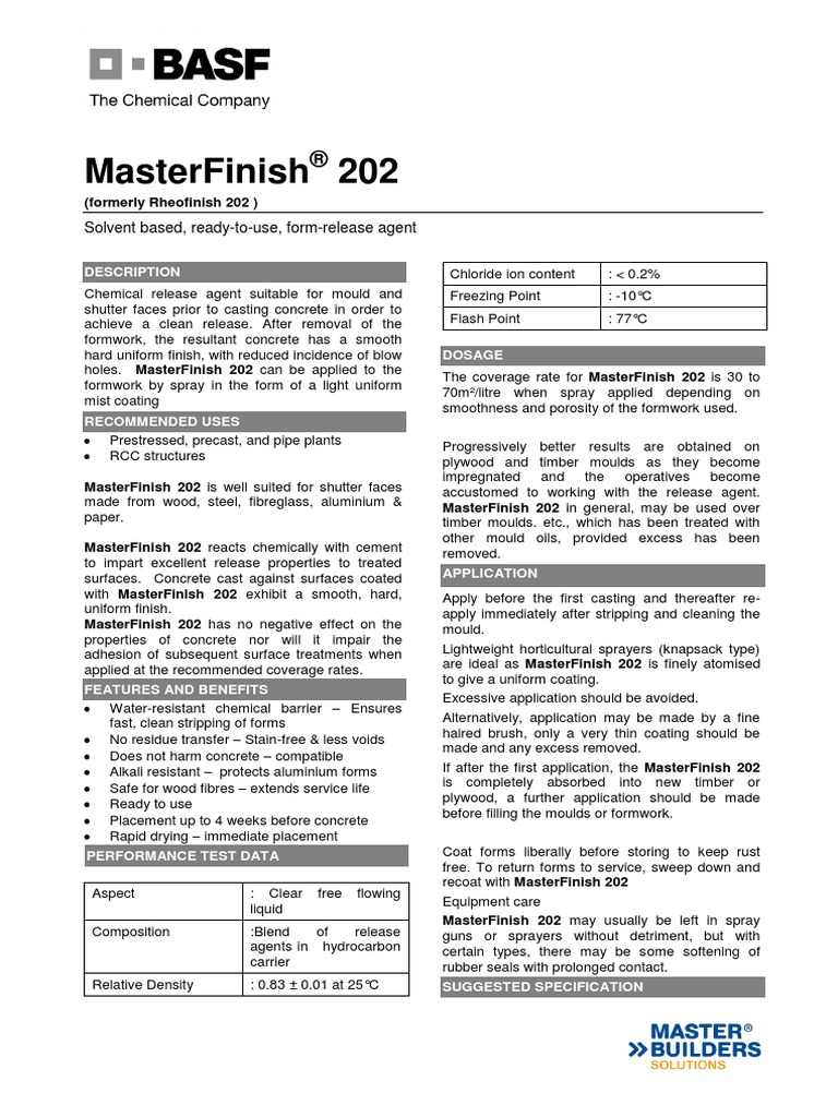 Basf Masterfinish 202 v1 Tds | PDF | Concrete | Materials