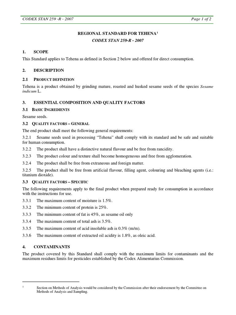 Regional Standard For Tehena: CODEX STAN 259 - R - 2007 Page 1 of 2 ...