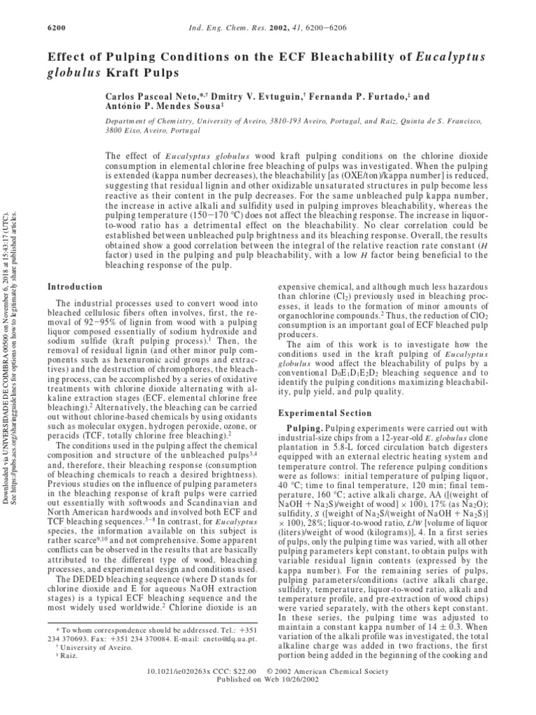 Effect of Pulping Conditions On The Ecf Bleachability of Eucalyptus ...