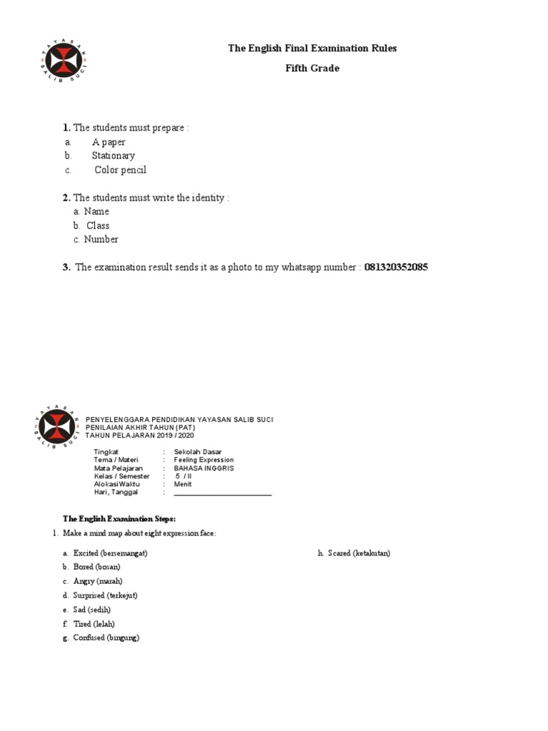 English Final Examination Fifth Grade | PDF