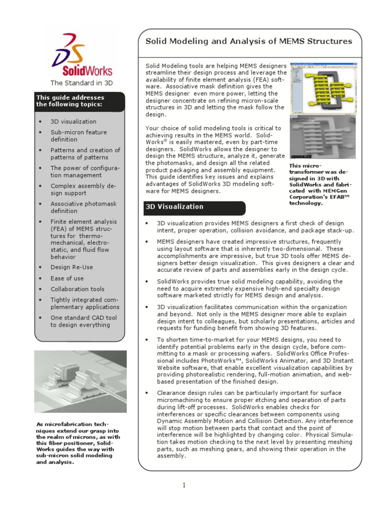 MEMS Design and Analysis | PDF | Microelectromechanical Systems | 3 D ...