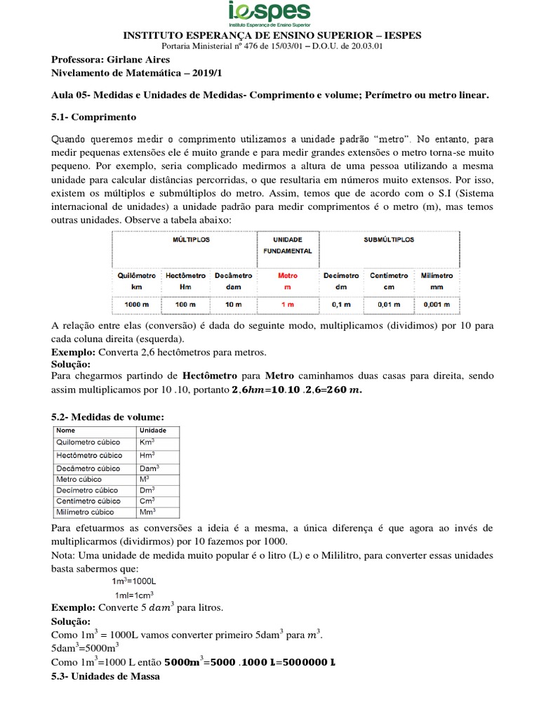 Aula05 - Medidas de Comp | PDF | Metro | Litro