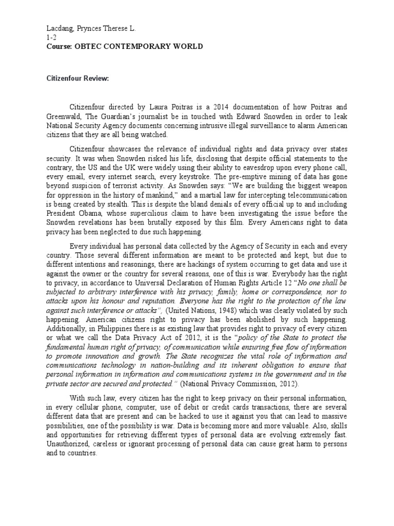 Citizenfour Review | PDF | Edward Snowden | Privacy