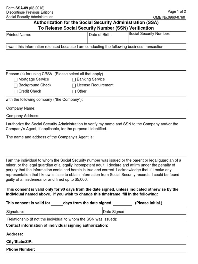 Form SS-89 - Authorization To Access Account SSN PDF | PDF | Social ...