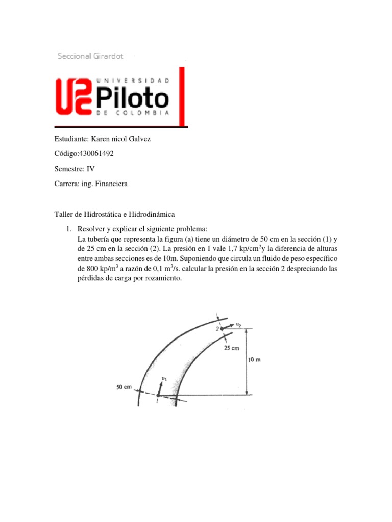 Taller De Hidrostática E Hidrodinámica 26082020 Pdf Descargar Gratis