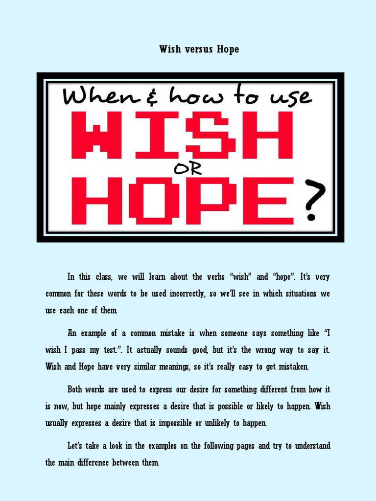 Wish Vs Hope | PDF | Verb | English Language