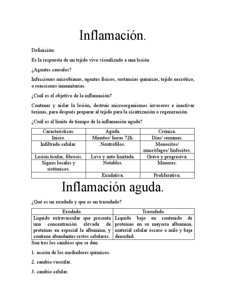 Inflamación: Tipos, Causas y Proceso | PDF | Inflamación | Fisiología