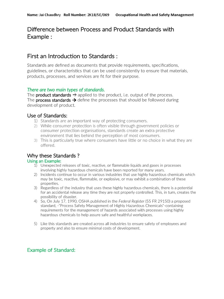 Difference between Process and Product Standards with Example.docx ...