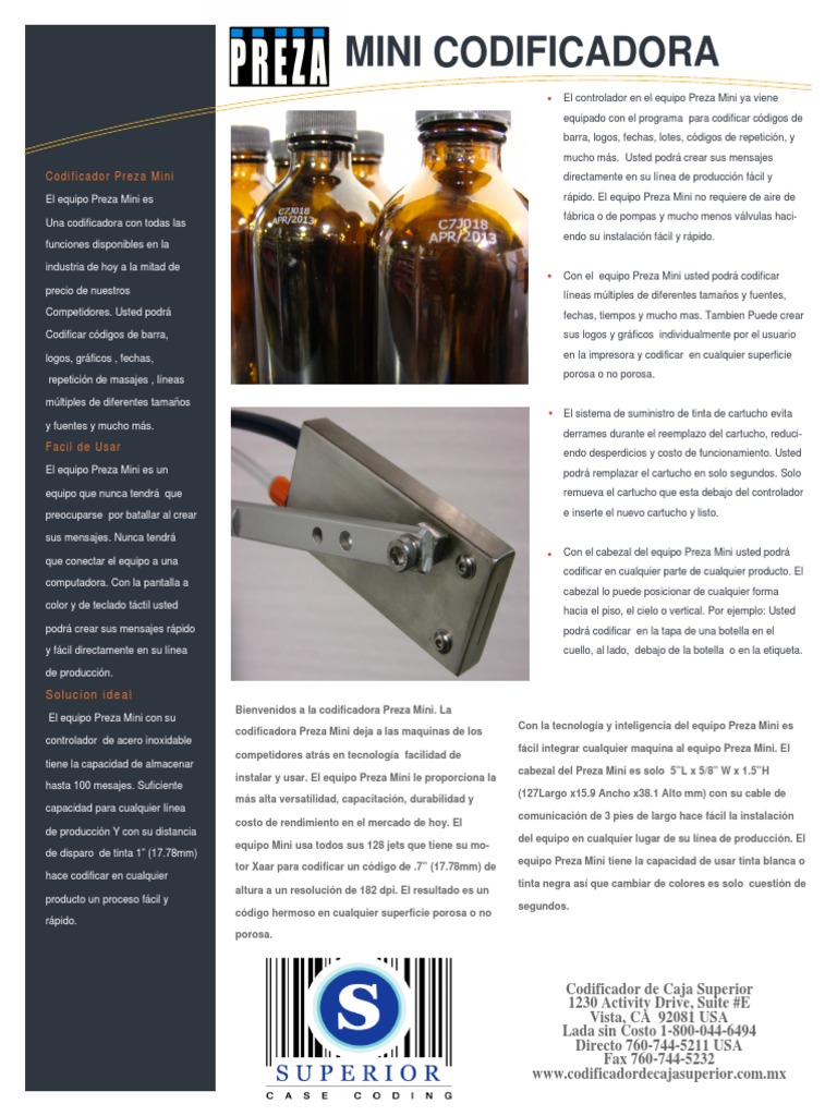 Codificadora Inkjet PREZA Mini | PDF | USB | Impresora (Computación)