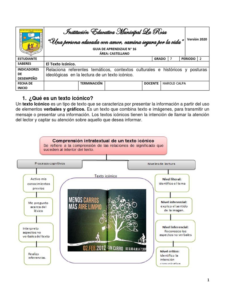 Castellano 7 Guía 16. El Texto Icónico PDF | PDF | Información | Libros