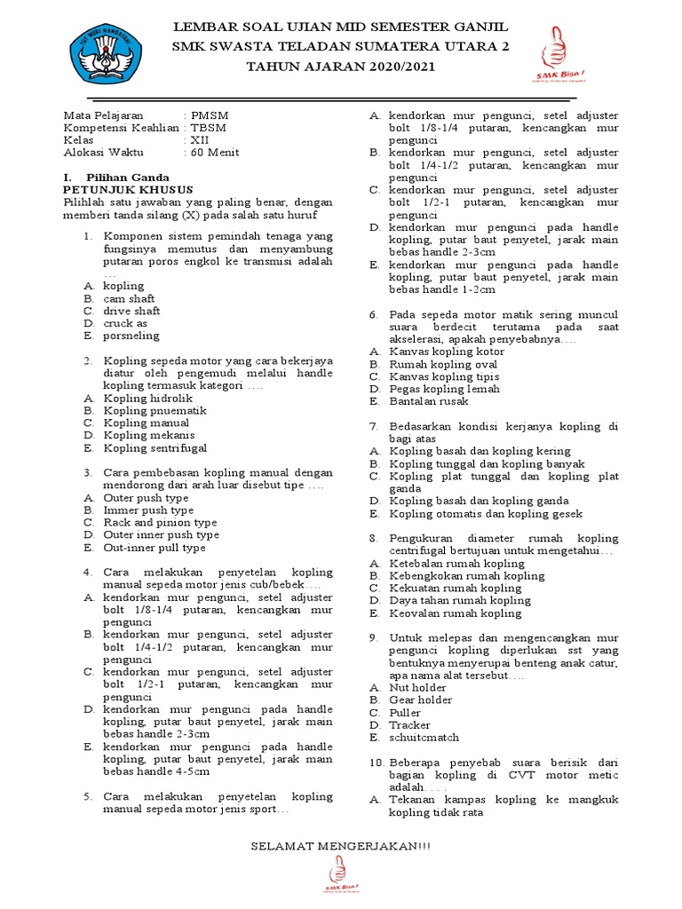 Soal PMSM Xii TBSM (Ujian Mid) 2020 | PDF