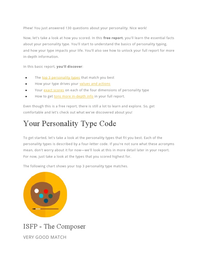 Your Personality Type Code: ISFP - The Composer | PDF | Self-Improvement