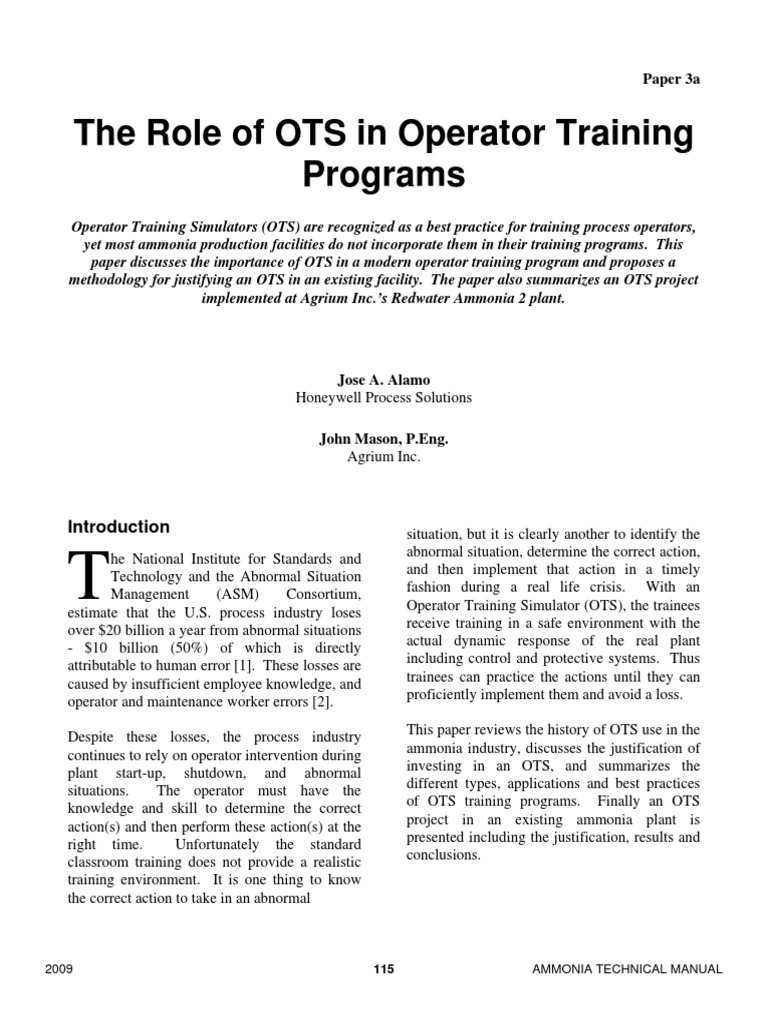 Role of OTS in Operator Training Program | Download Free PDF ...