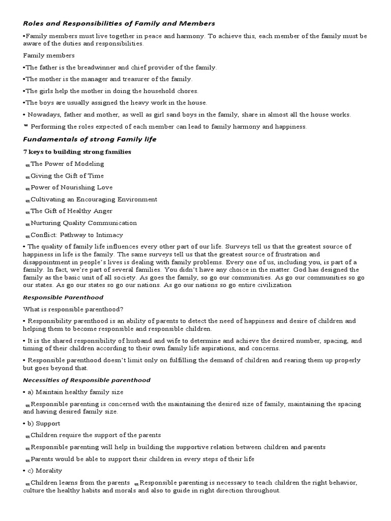 Family Roles and Responsibilities Explained | PDF | Parenting ...