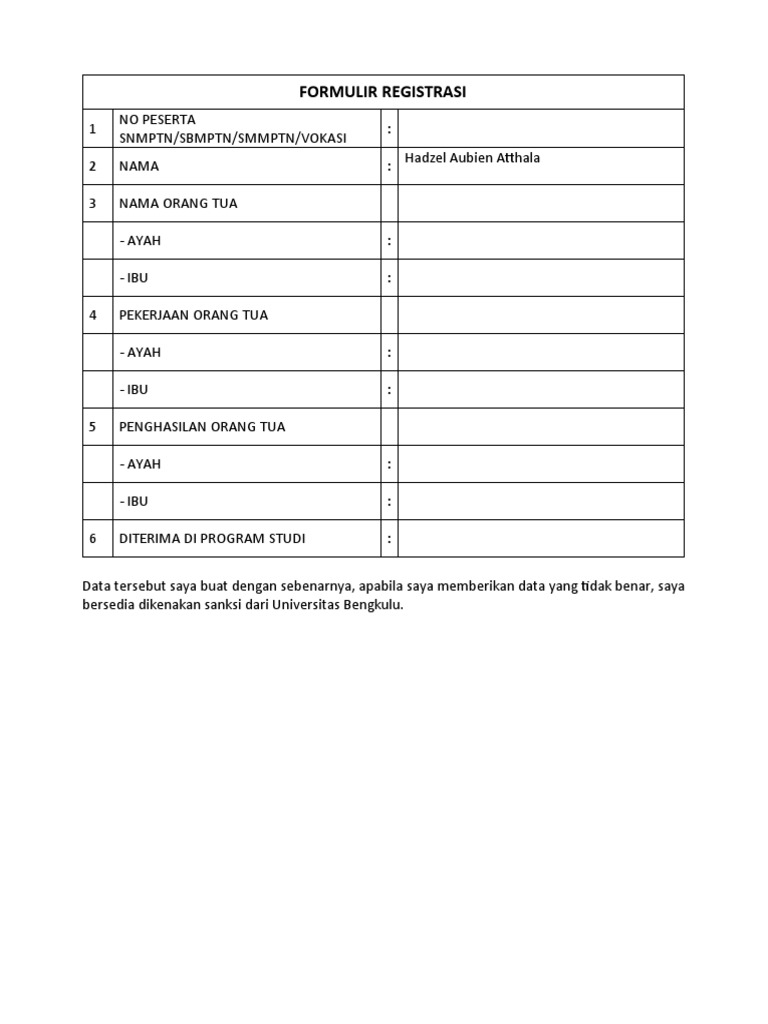 Contoh Form Registrasi | PDF