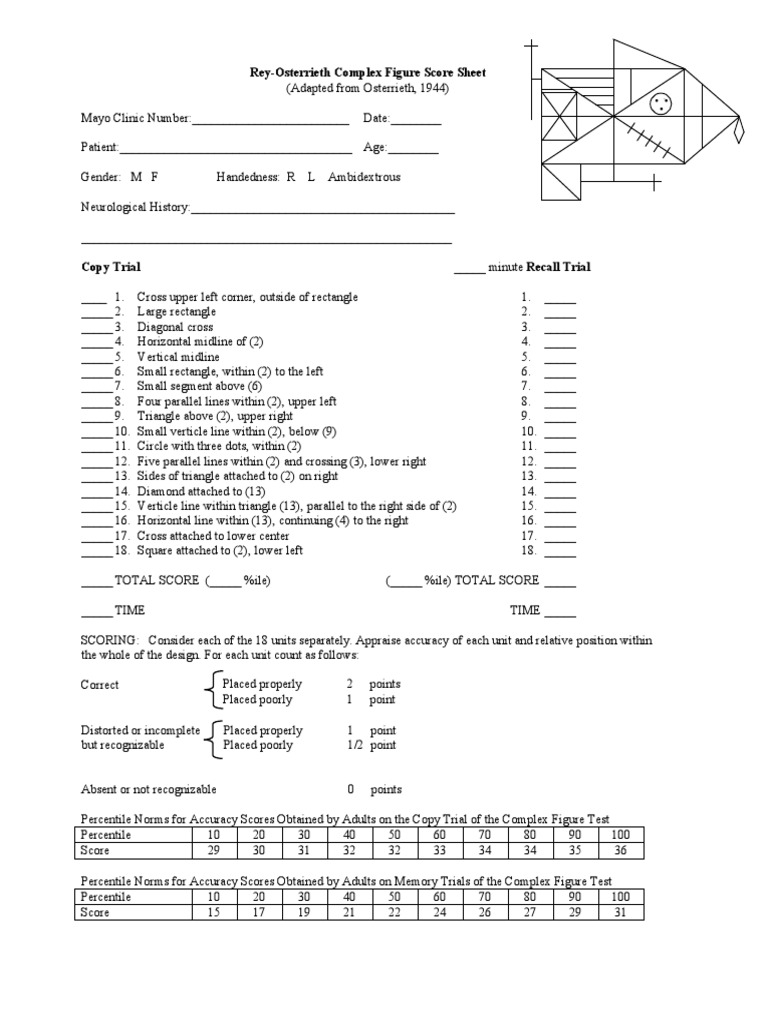 Rey-Osterrieth Complex Figure Score Sheet | PDF | Rectangle ...