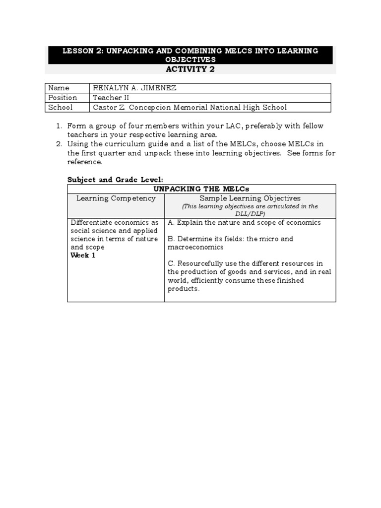 Module 2 - UNPACKING OF MELC | PDF