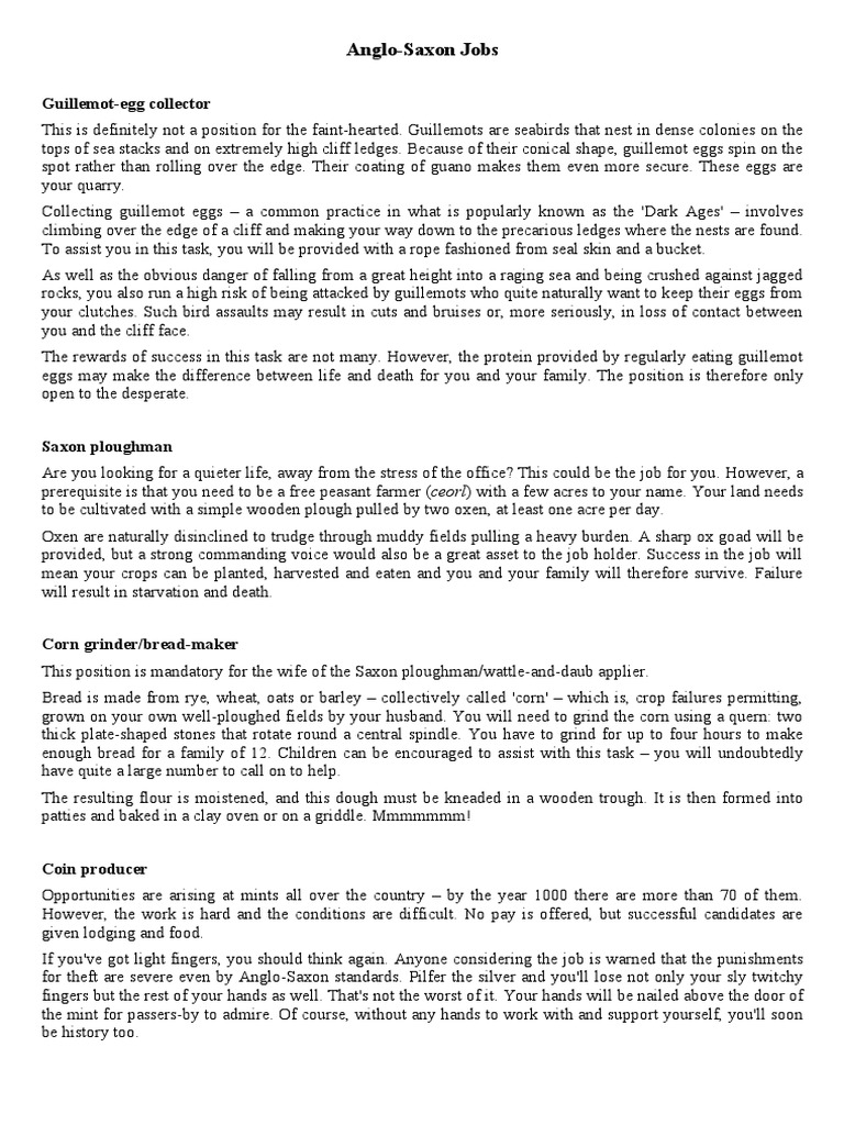Anglo-Saxon Job Descriptions | PDF | Wheat | Agriculture