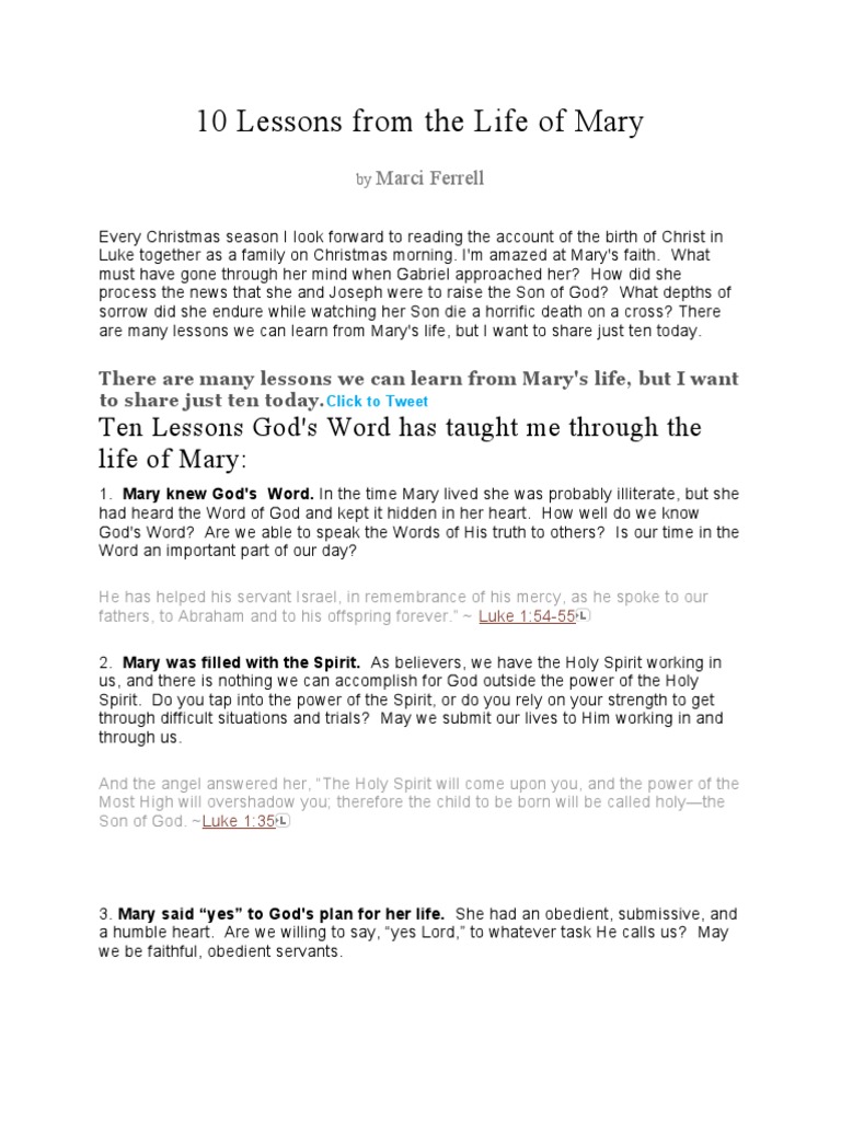 10 Lessons From The Life of Mary | PDF | Mary, Mother Of Jesus | Jesus