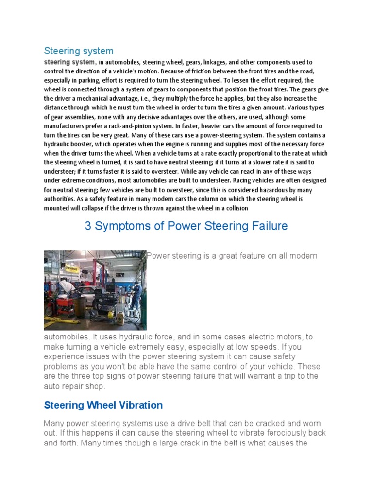 3 Symptoms of Power Steering Failure | Download Free PDF | Steering ...