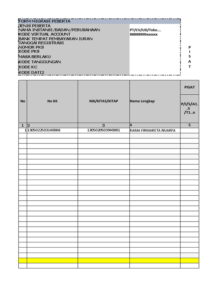 Form Excel 34 Bpjs | PDF