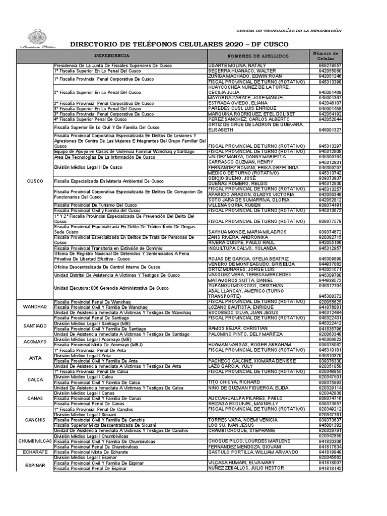 Directorio FISCAL Cusco | PDF | Derecho penal | Mala conducta