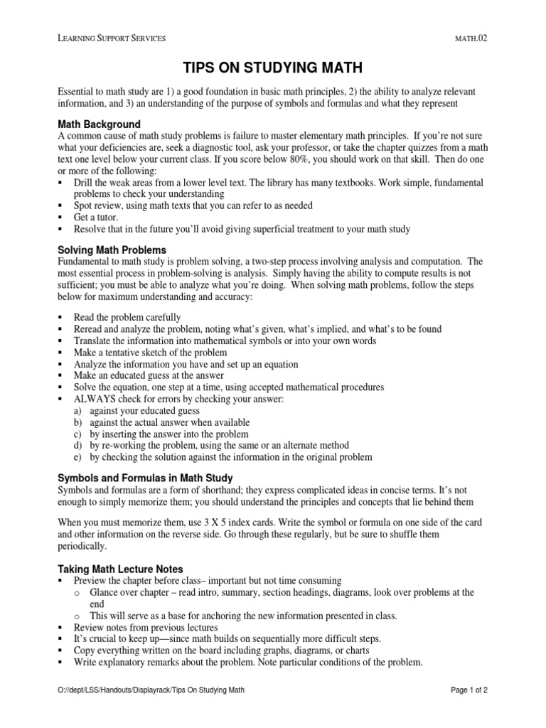 Tips On Studying Math | PDF | Lecture | Teaching Mathematics