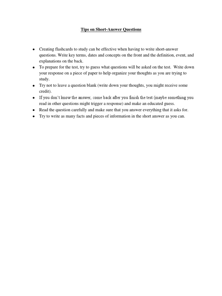 Tips On Short Answer Questions | PDF | Career & Growth