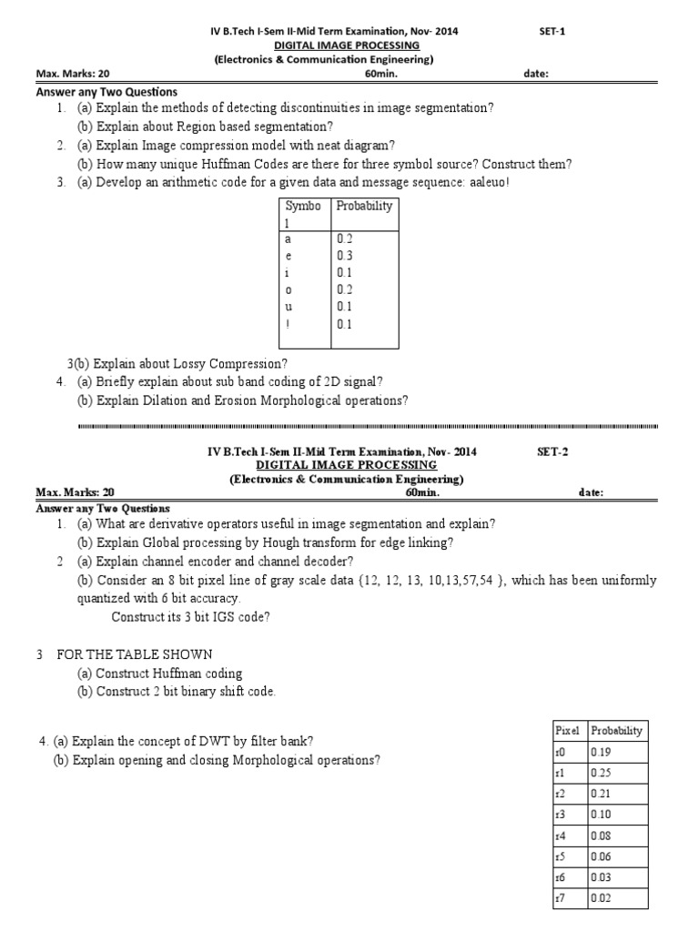 Digital Image Processing Questions | PDF | Data Compression | Image ...