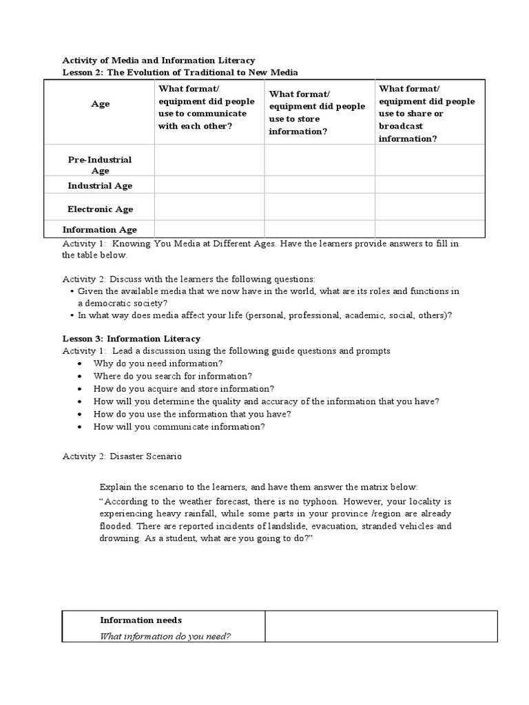 Activity of Media and Information Literacy | PDF | Information Literacy ...