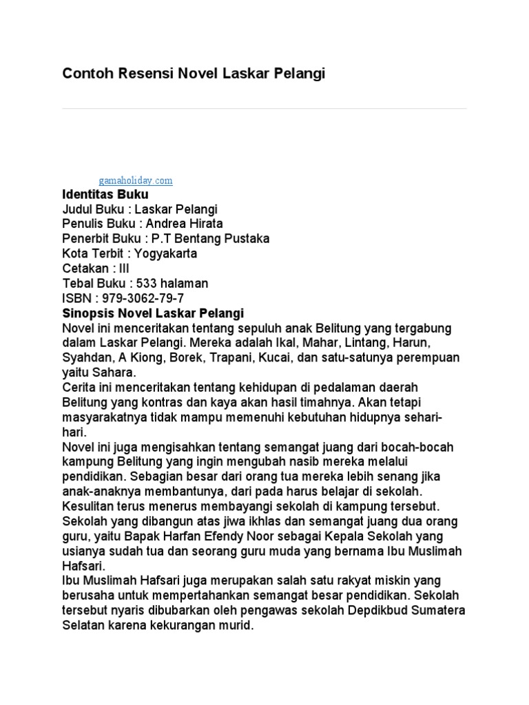 Contoh Resensi Laskar Pelangi | PDF