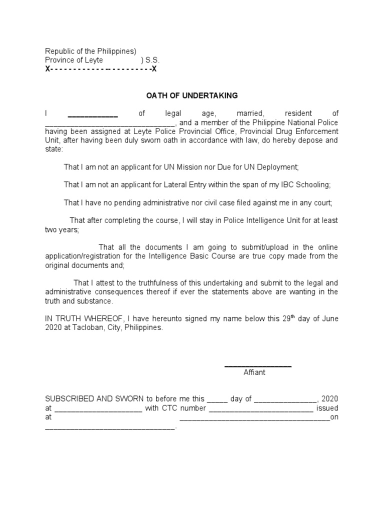 Oath of Undertaking For IBC Schooling2020 | PDF