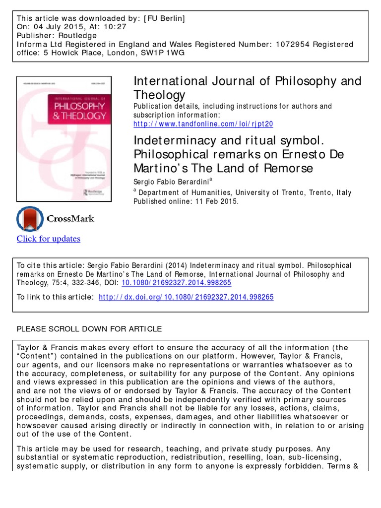 BERARDINI, Sergio Fabio, 2015, Indeterminacy and Ritual Symbol ...