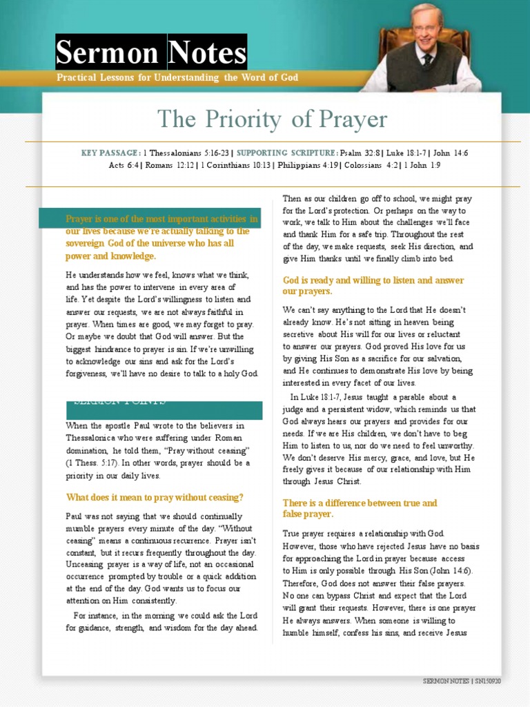 Sermon Notes: The Priority of Prayer | PDF | Prayer | Grace In Christianity