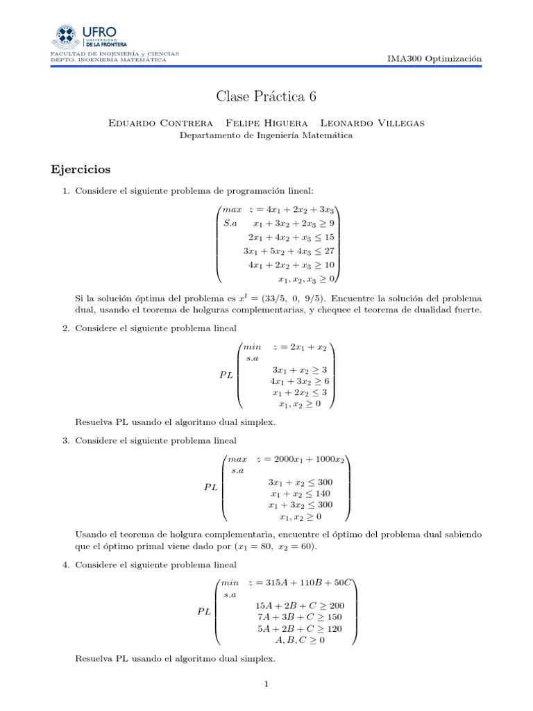 Clase Practica 6 Holguras Complentaria y Dual Simplex | PDF | Optimización Matemática | Algoritmos