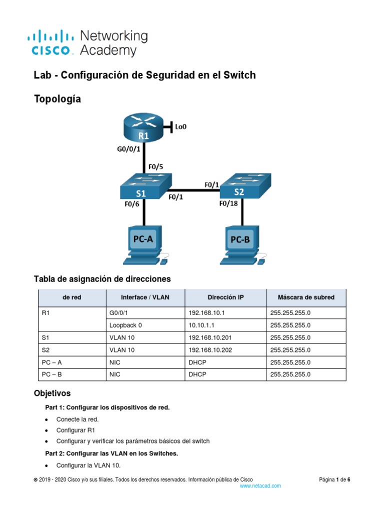 11.6.2 Lab - Switch Security Configuration - Es XL | PDF | Conmutador de red | Enrutador ...