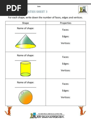 3d Shape Properties Worksheet Pdf