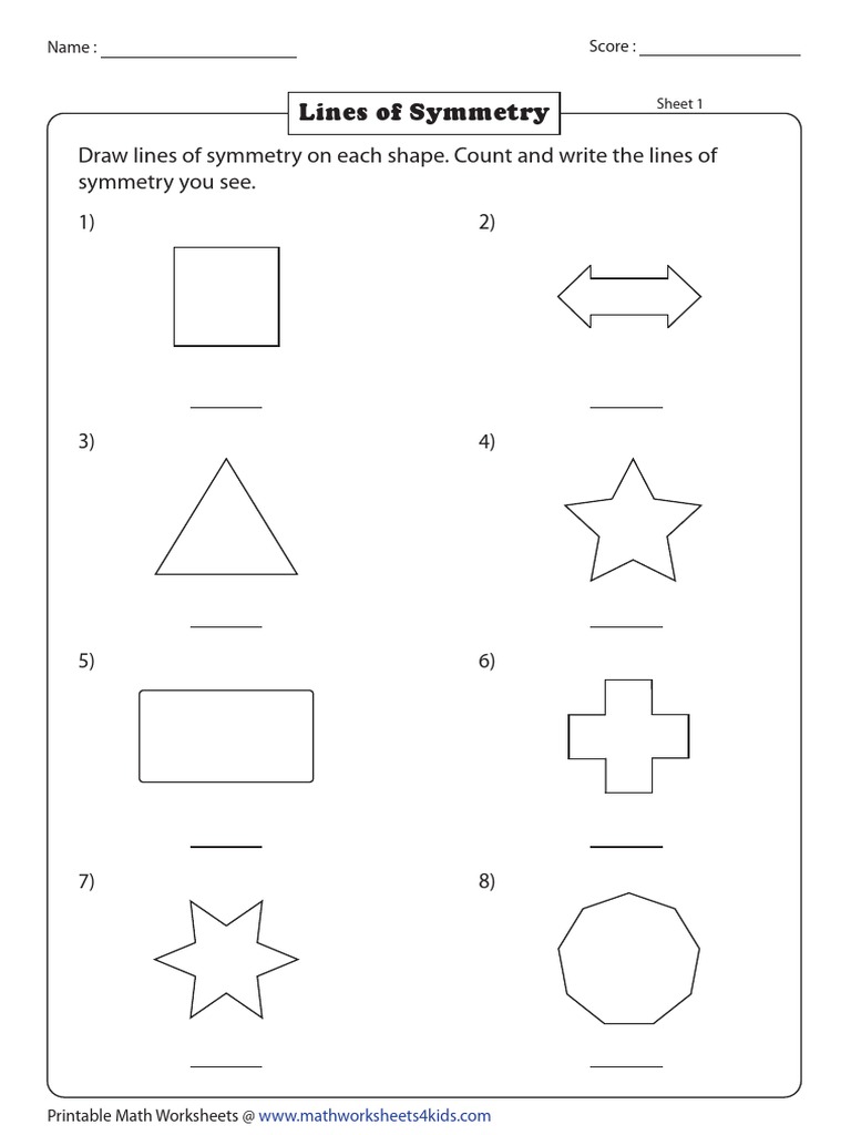 Lines of Symmetry: Draw Lines of Symmetry On Each Shape. Count and ...