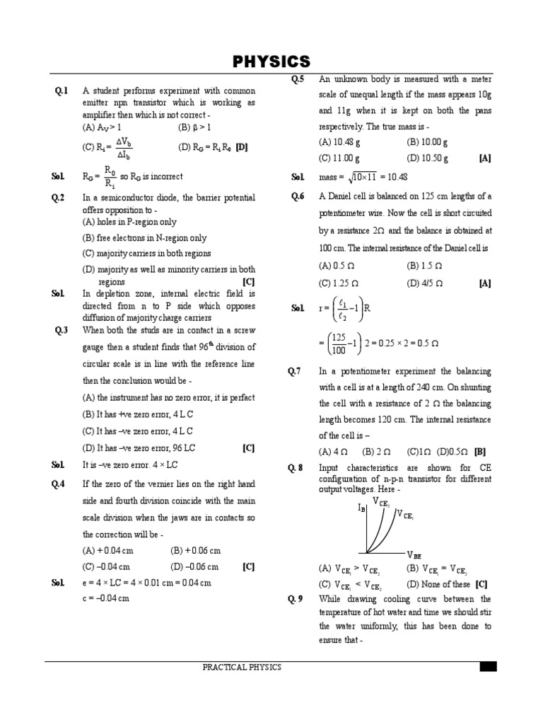 Practical Physics (SCQ) (With Answers) | PDF | Observational Error | P ...