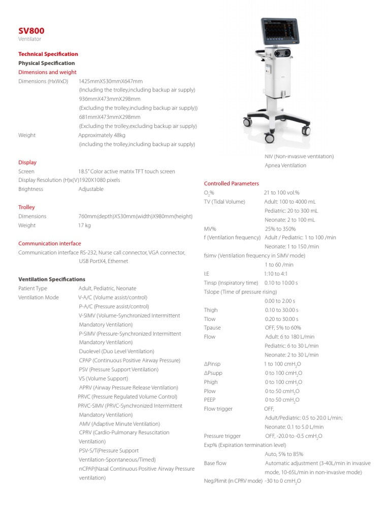SV800 Specifications | PDF | Breathing | Respiration