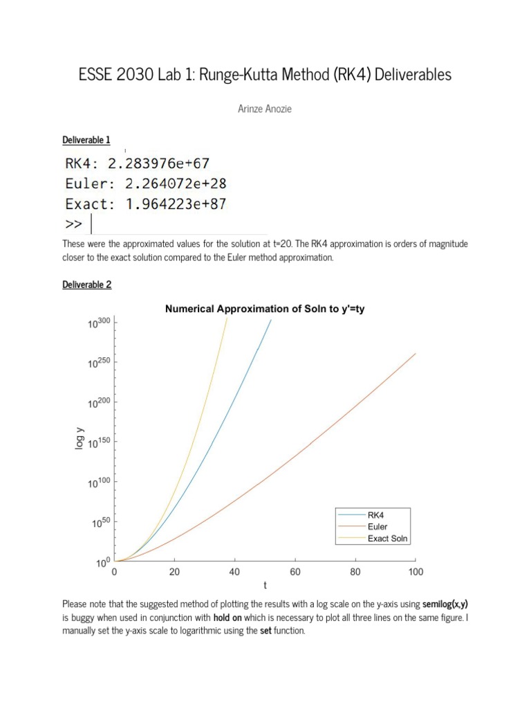 Comparing the Runge-Kutta Fourth Order and Euler Methods for Approximating the Solution to a ...