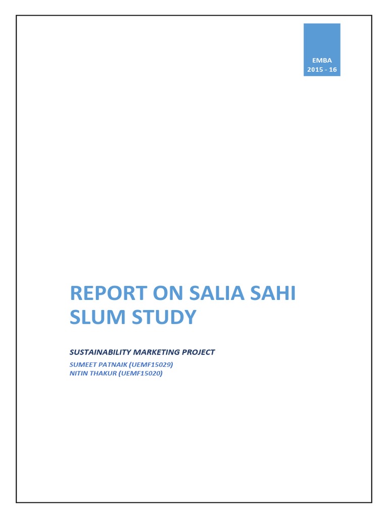 Report On Salia Sahi Slum Study: Sustainability Marketing Project | PDF ...
