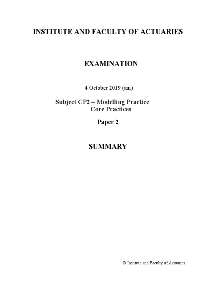 Institute and Faculty of Actuaries: Subject CP2 Modelling Practice Core Practices | PDF ...