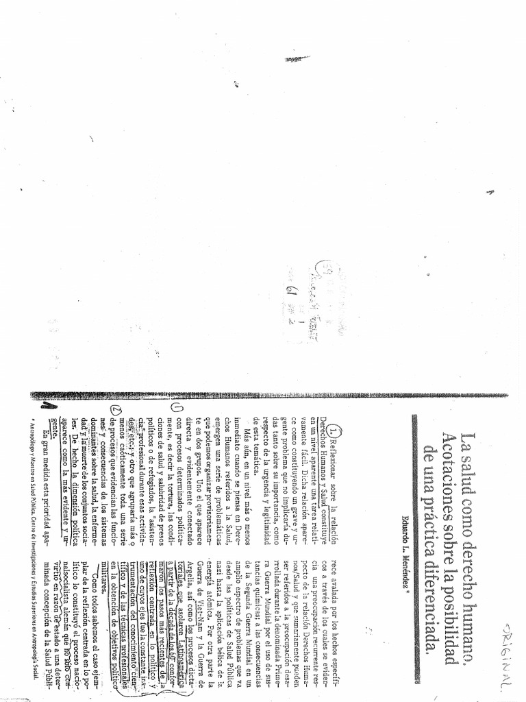Menéndez. La Salud Como Derecho Humano. Acotaciones Sobre La Posibilidad de Una Práctica ...