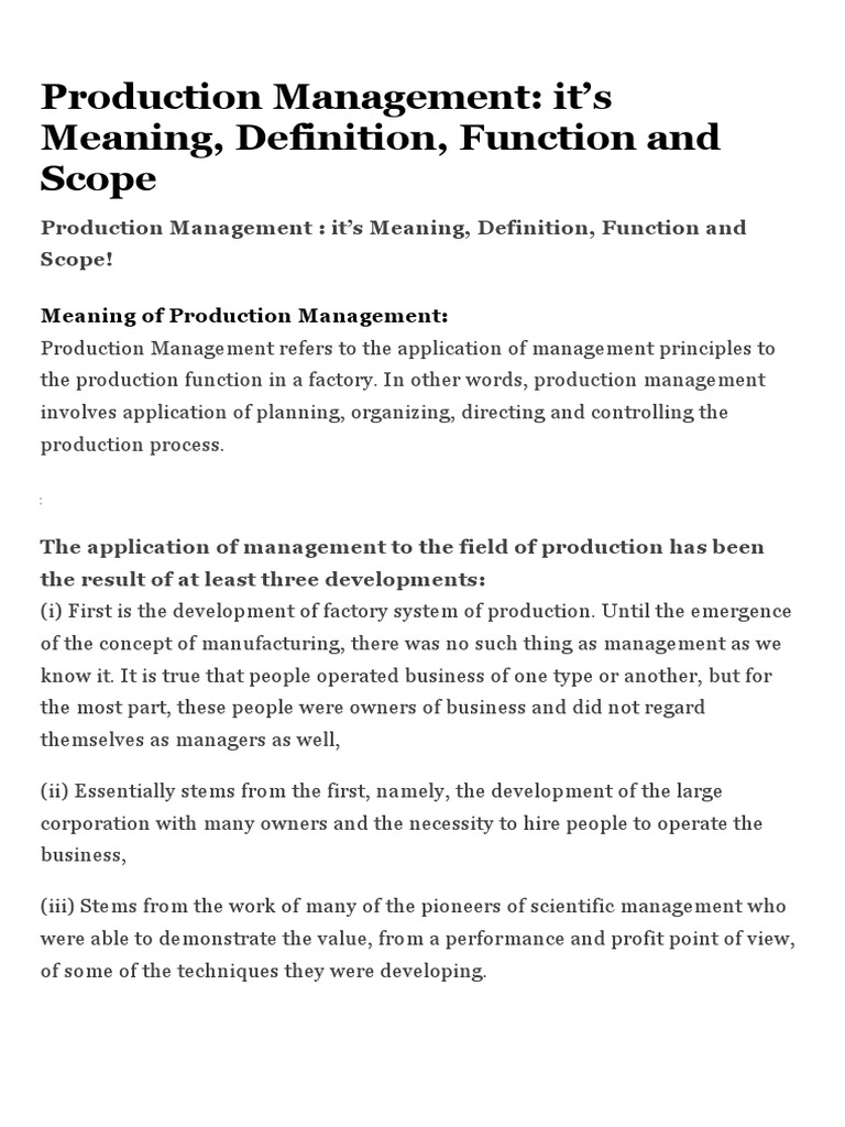 Production Management: It's Meaning, Definition, Function and Scope ...