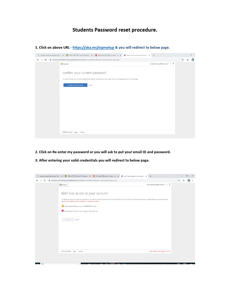 Students Password Reset Procedure.: 1. Click On Above URL | PDF