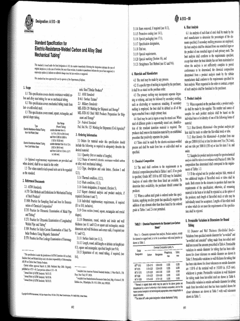 ASTM A 513-00 Electric-Resistance-Welded Carbon and Alloy Steel ...