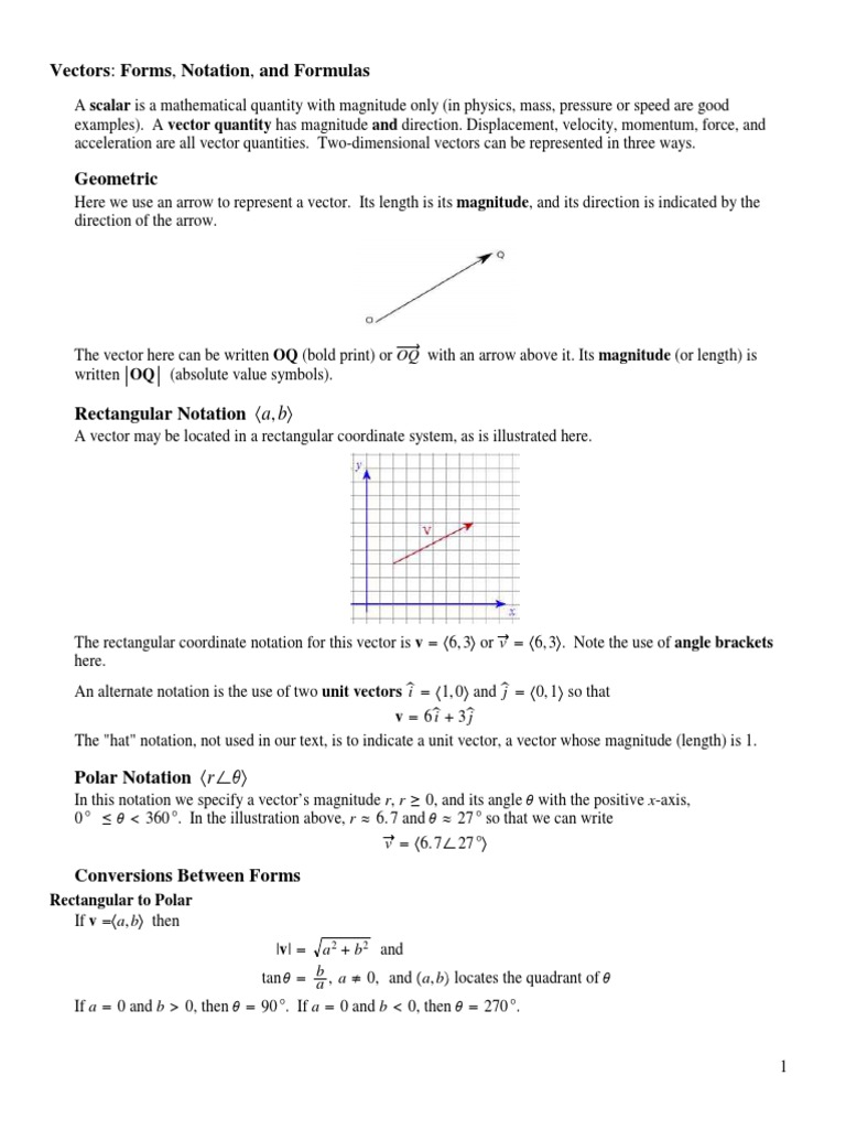 Vectors: Forms, Notation, and Formulas | PDF | Euclidean Vector ...